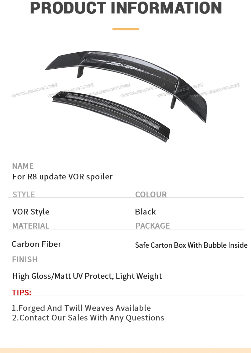 For Audi R8 update Vor spoiler