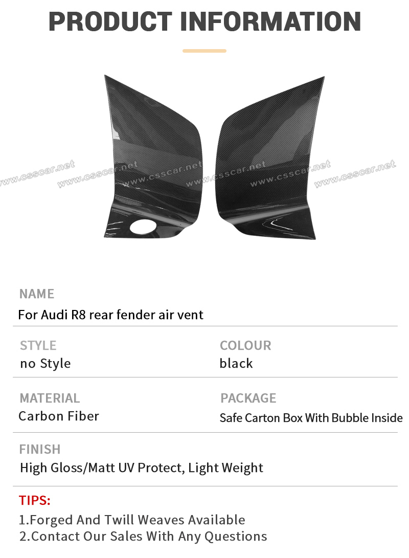 For Audi r8 rear fender vents